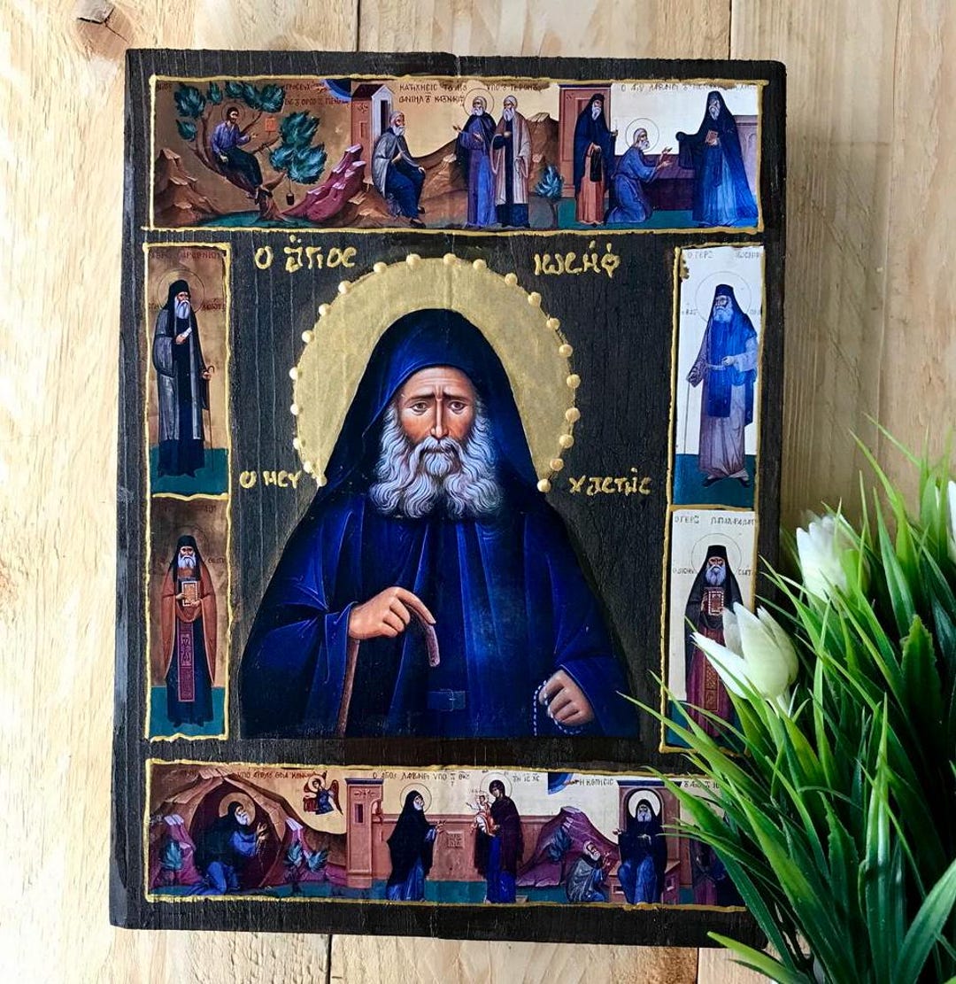Handmade Icon of St Joseph the Hesychast on Wood Religious Art Sacred ...