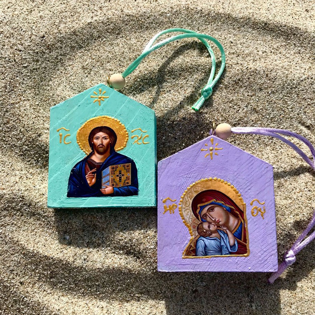 Handmade Orthodox Mini Icons of Jesus and Virgin Mary / Handmade Mini ...