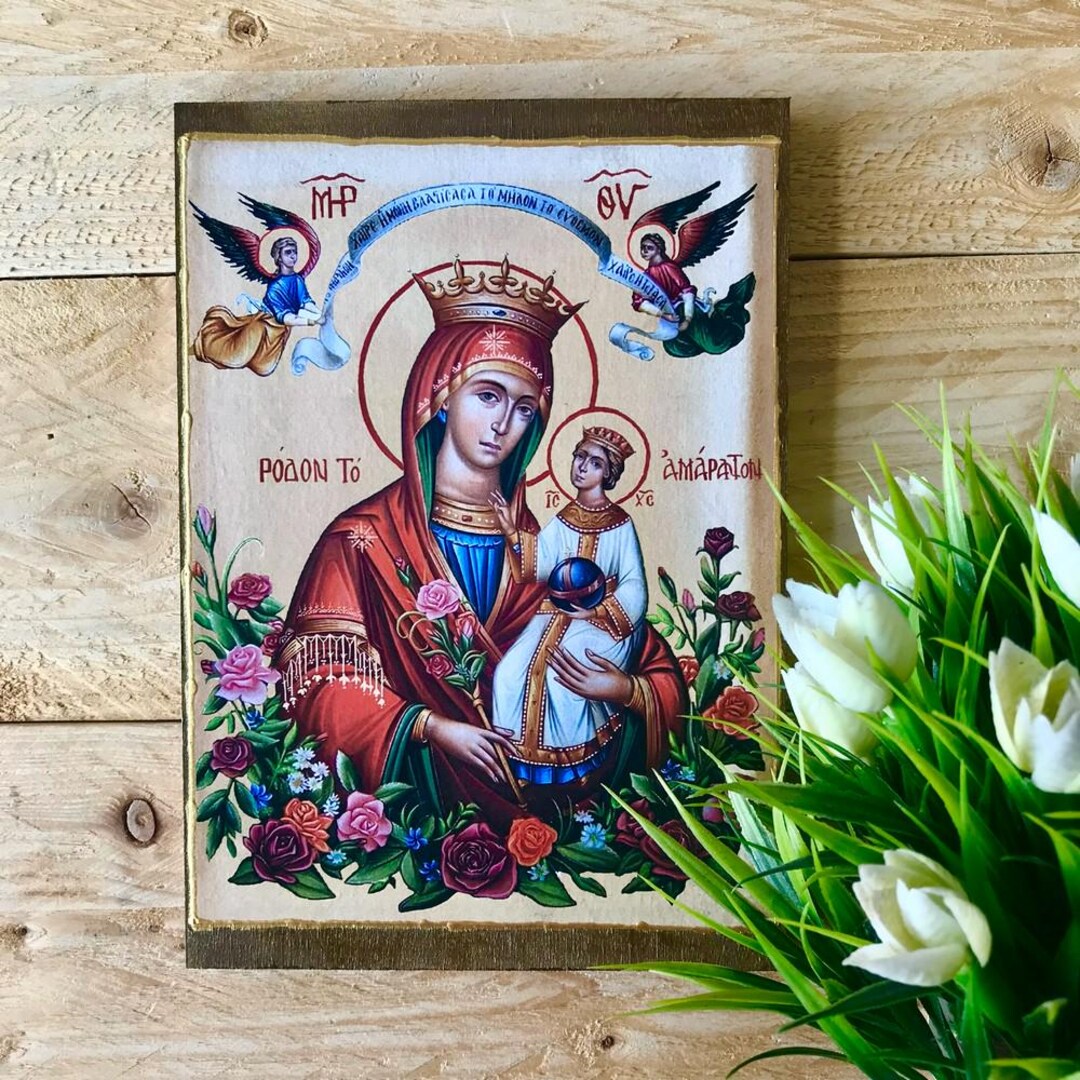 Handmade Virgin Mary of Roses "rose of the Everlasting" Icon – Sacred ...