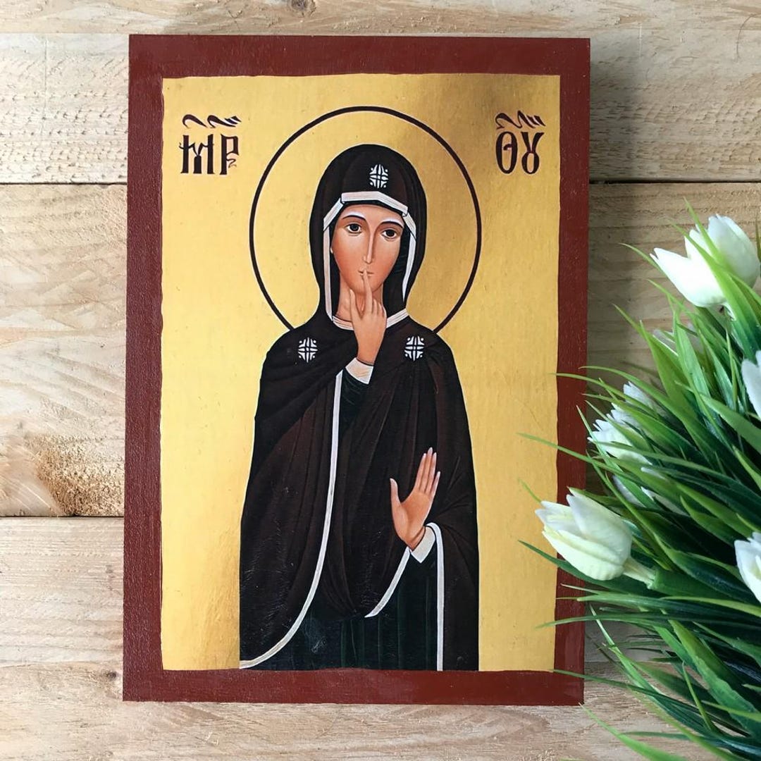 Virgin Mary of Silence Handmade Wooden Christian Icon, Theotokos Art ...