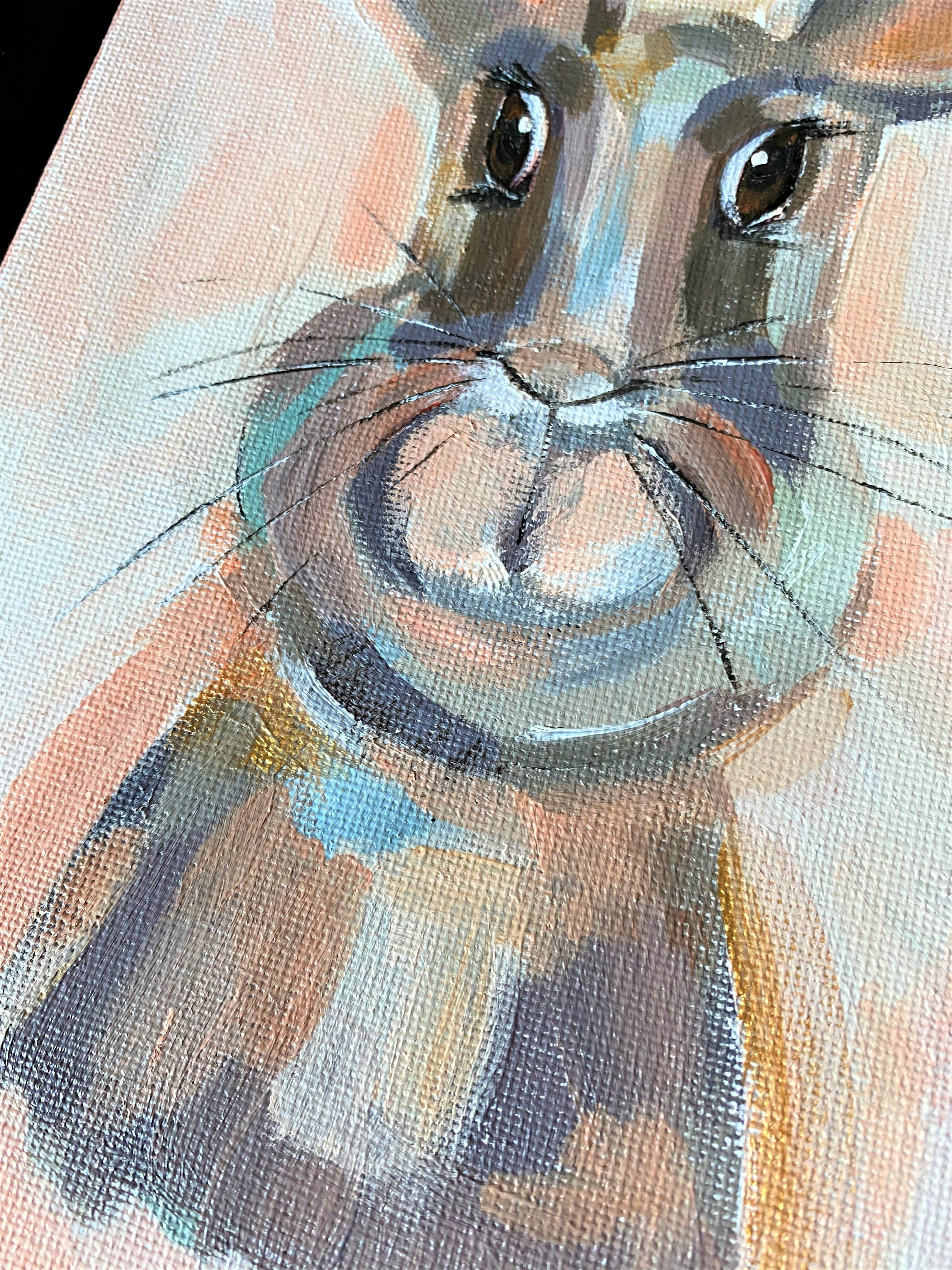 Conejito de pintura obra original arte para niños | Etsy