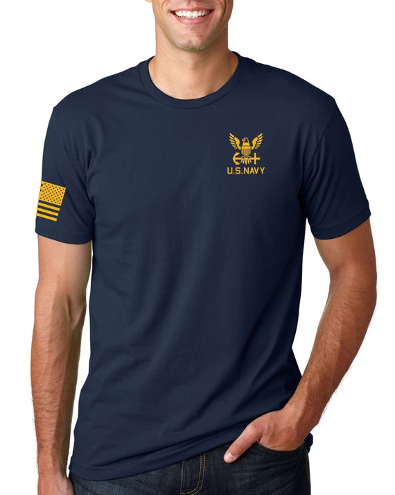 U.S Navy Left Chest Logo With US Flag Shirt - Etsy