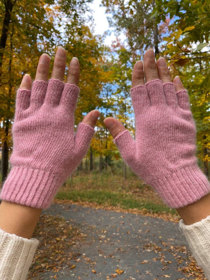 Pink Angora Fingerless Mittens: Knit Winter Gloves - Etsy