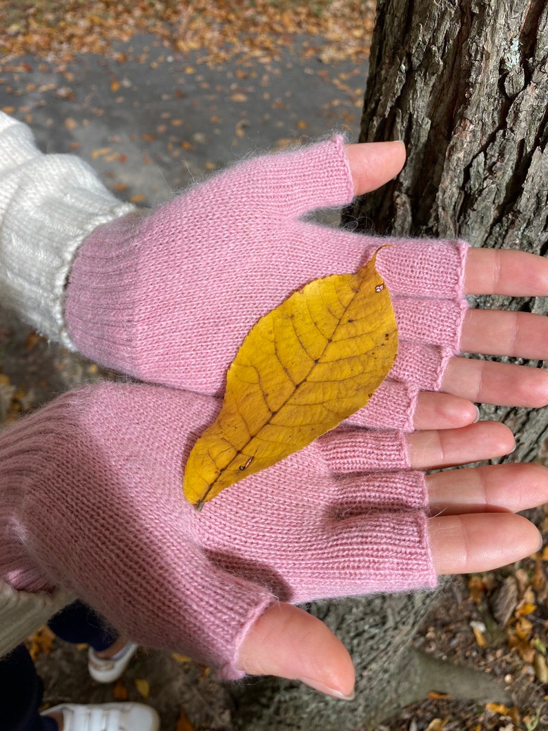 Pink Angora Fingerless Mittens: Knit Winter Gloves - Etsy