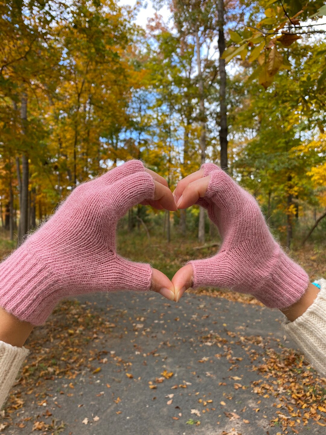 Pink Angora Wool Mittens Fingerless Half Finger Winter Gloves Womens ...