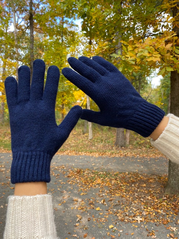 Unisex Angora Wool Over the Wrist Short Fullfinger Winter Gloves Navy Blue Mittens Great Christmas Gift Etsy UK