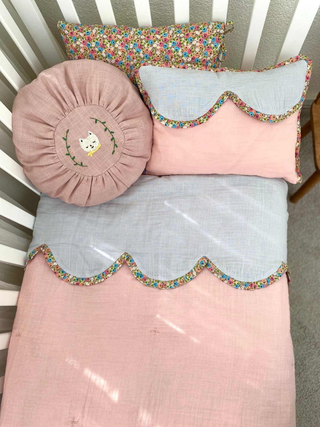 Muslin Floral Scalloped Edge Baby & Toddler Duvet Cover Set, Double ...