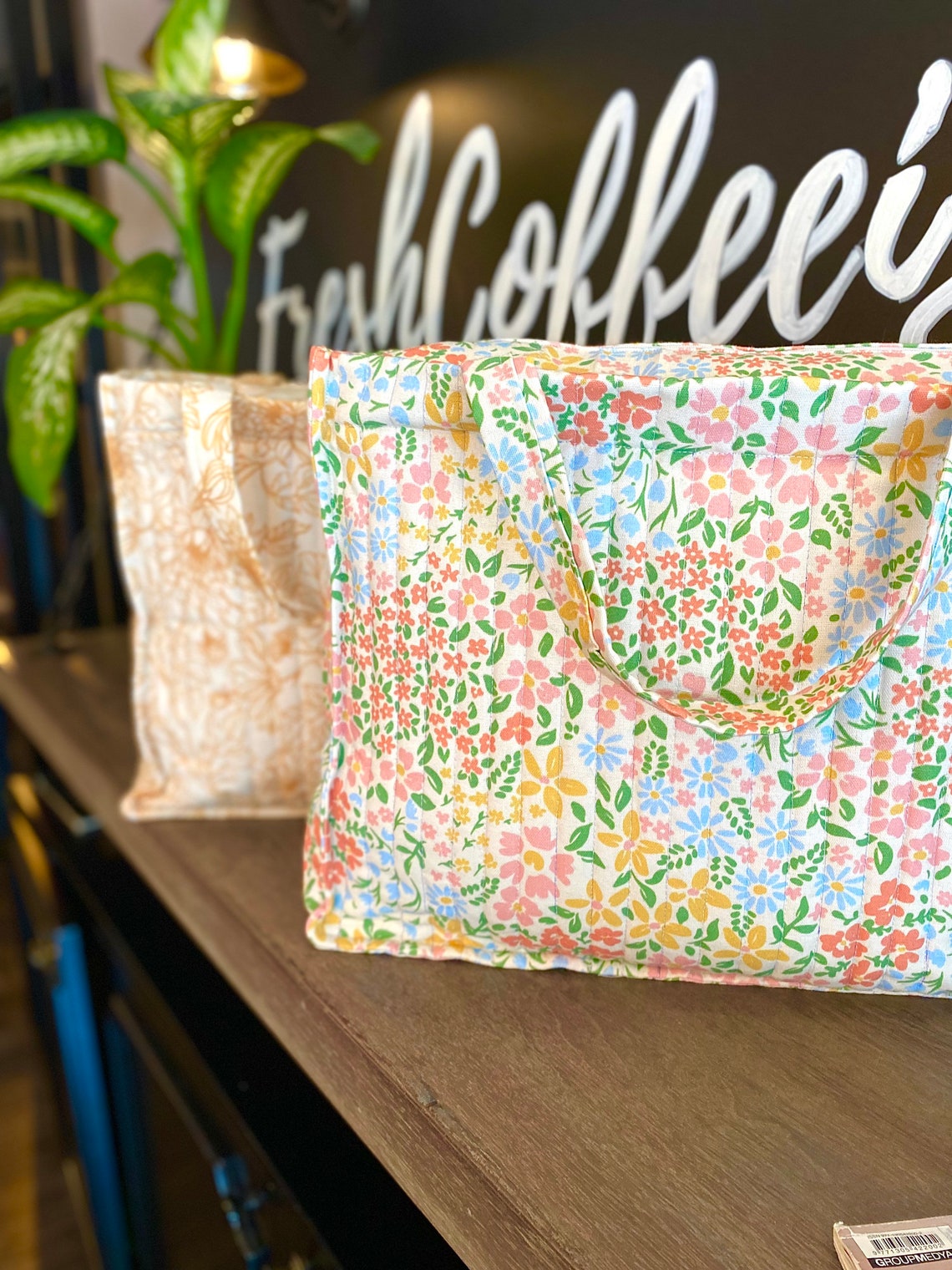 Spring Floral Quilted Tote Bag Set Puffer Organic Cotton - Etsy