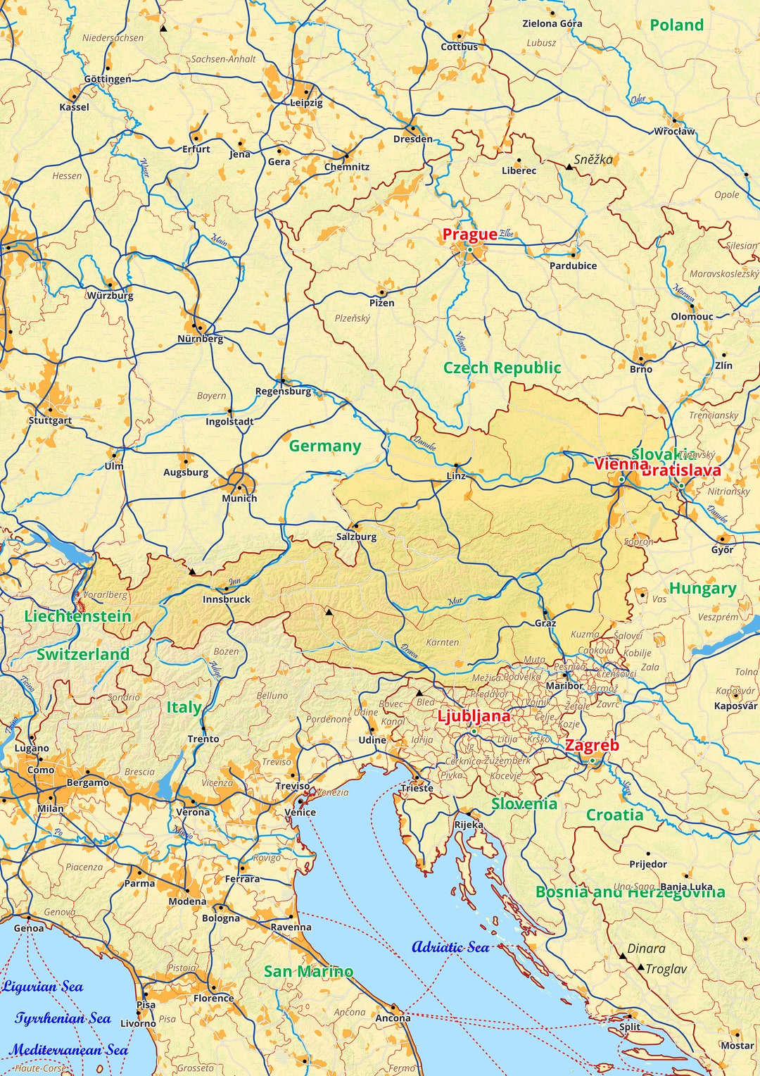 Map Austria Digital Printable Printable Europe Countries Instant ...