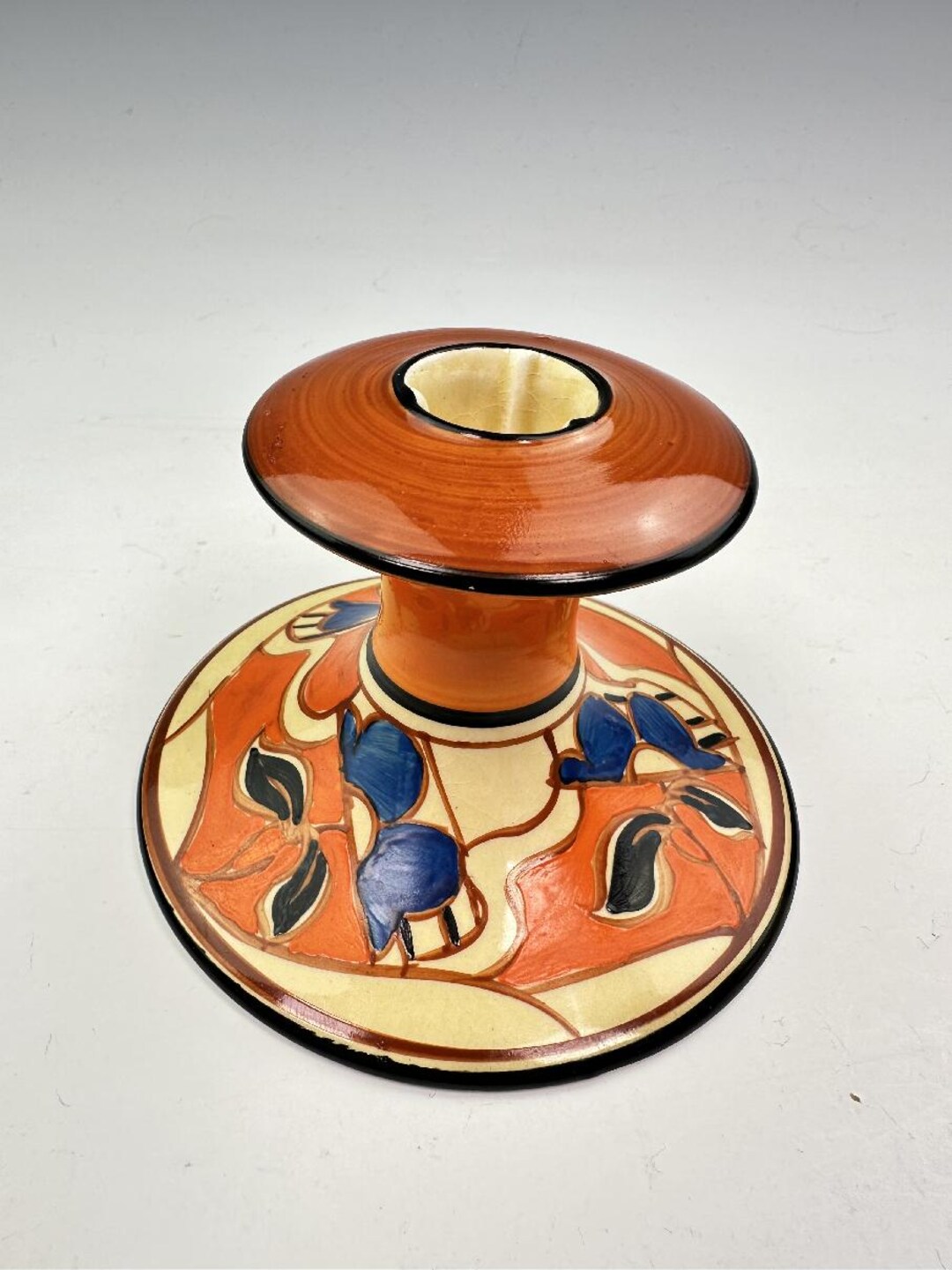 Rare Clarice Cliff WAX FLOWER Pattern Candlestick. Shape 310, 7.5cm ...