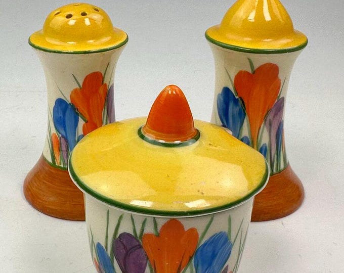 Clarice Cliff CROCUS Pattern Muffineer Cruet Set (3 Pieces), 9cm, Art ...