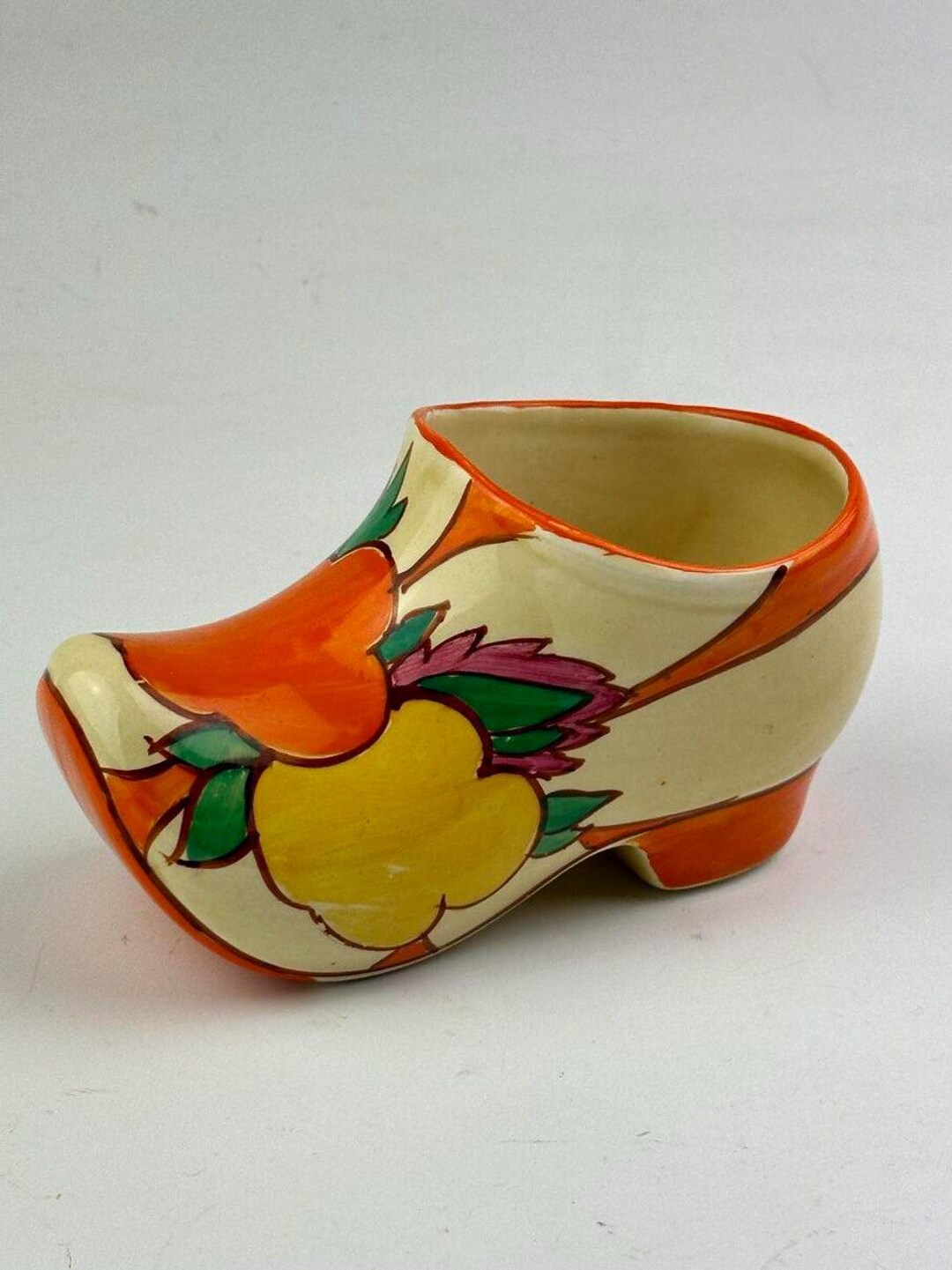 Clarice Cliff FRUITBURST Pattern Sabot clog, 7cm High by 14cm Length ...