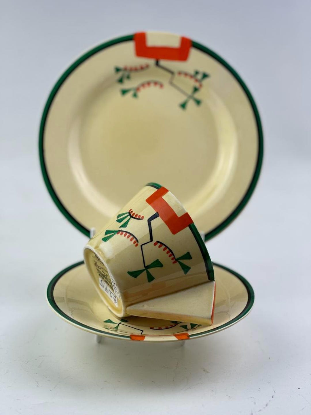 Clarice Cliff RAVEL Pattern Conical Trio (cup, Saucer & Plate), Circa ...