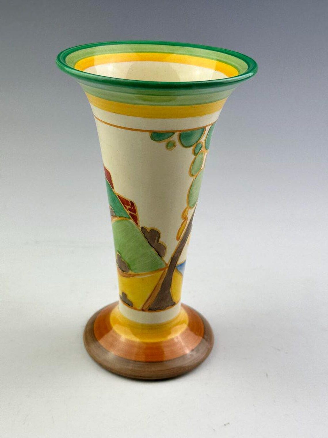 Clarice Cliff SECRETS Pattern Shape 280 Trumpet Vase, Very Attractive ...