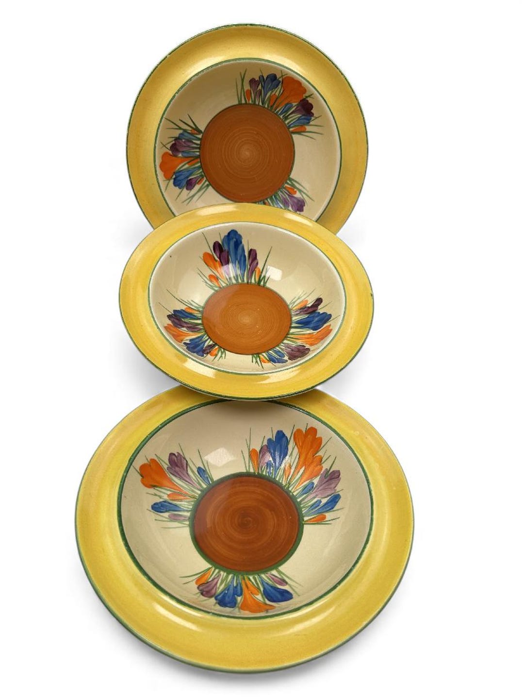 Set of 3 Clarice Cliff CROCUS Pattern Cereal Bowls, 16cm. Art Deco ...