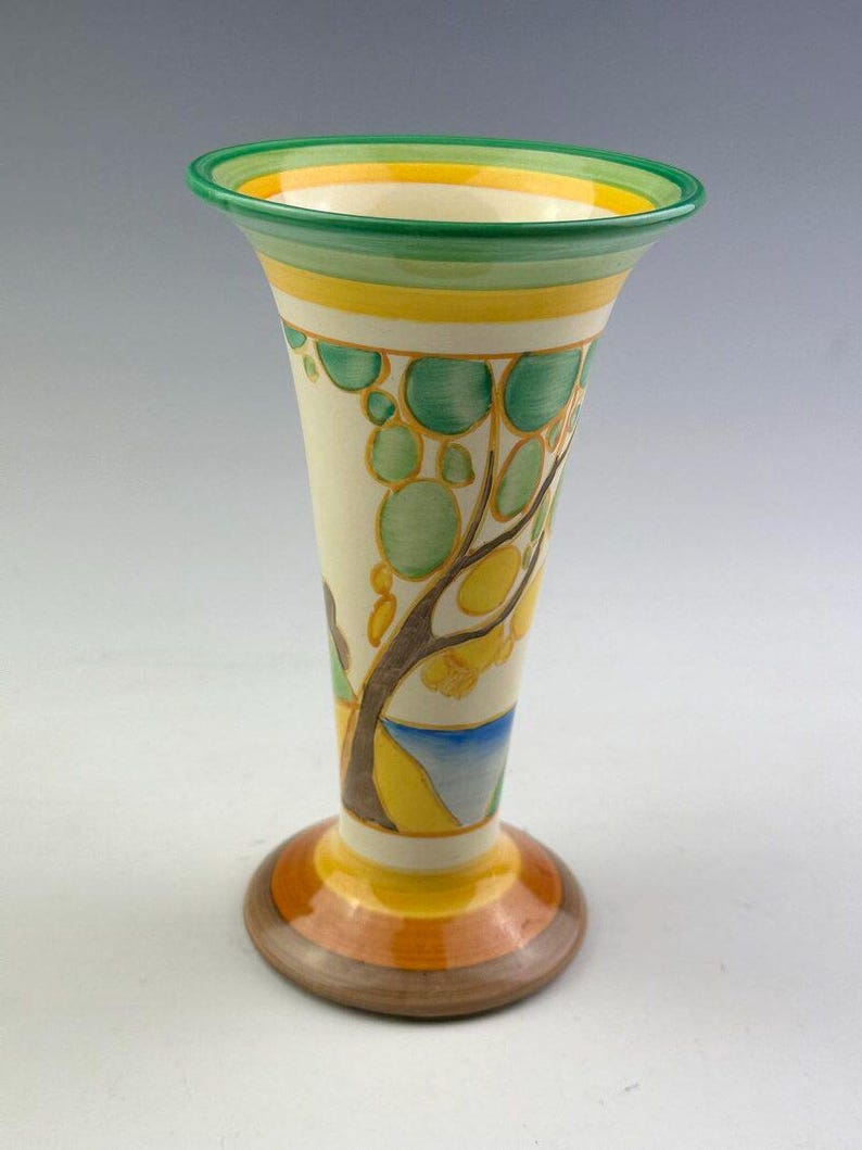 Clarice Cliff SECRETS Pattern Shape 280 Trumpet Vase, Very Attractive ...