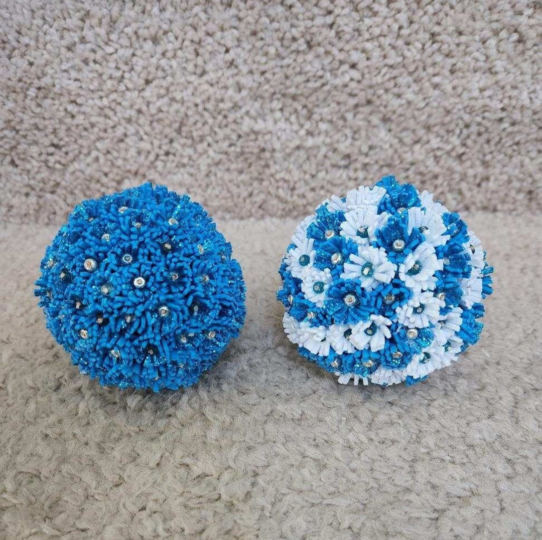 Blue & White Flower Glitter Ball Decor Set | Blue Flower Ball Decor ...