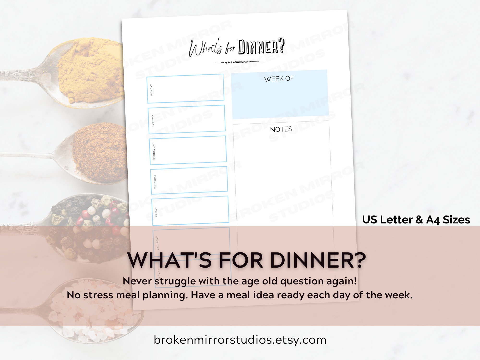 Printable Meal Planner | Recipe List | Dinner Menu | Daily Menu | Meal ...