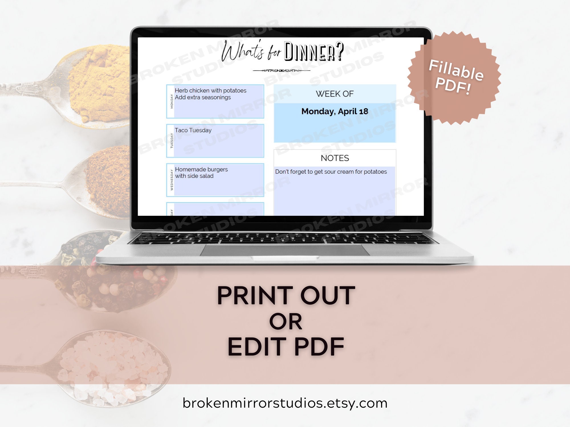 Printable Meal Planner | Recipe List | Dinner Menu | Daily Menu | Meal ...