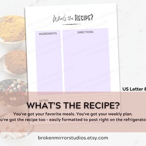 Printable Meal Planner | Recipe List | Dinner Menu | Daily Menu | Meal ...