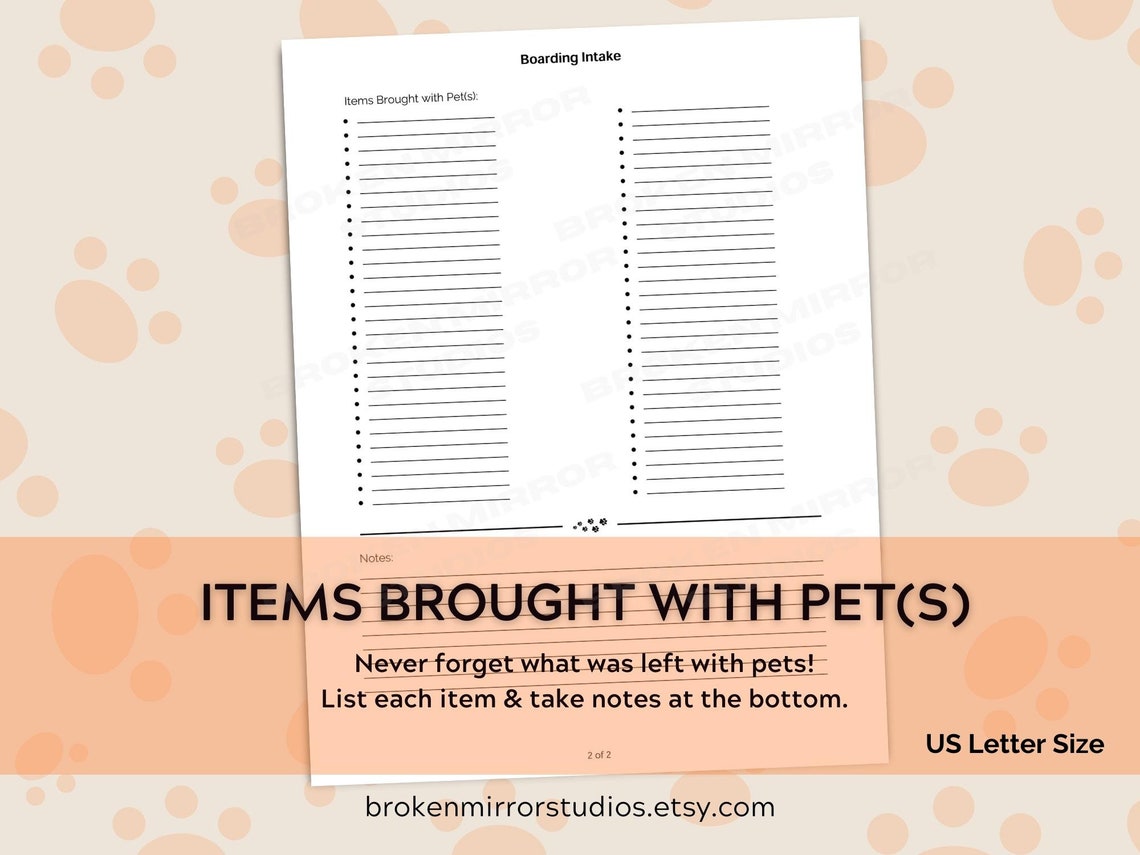 Kennel Boarding Intake Form | Pet Boarding Intake Form | Pet Kenneling ...