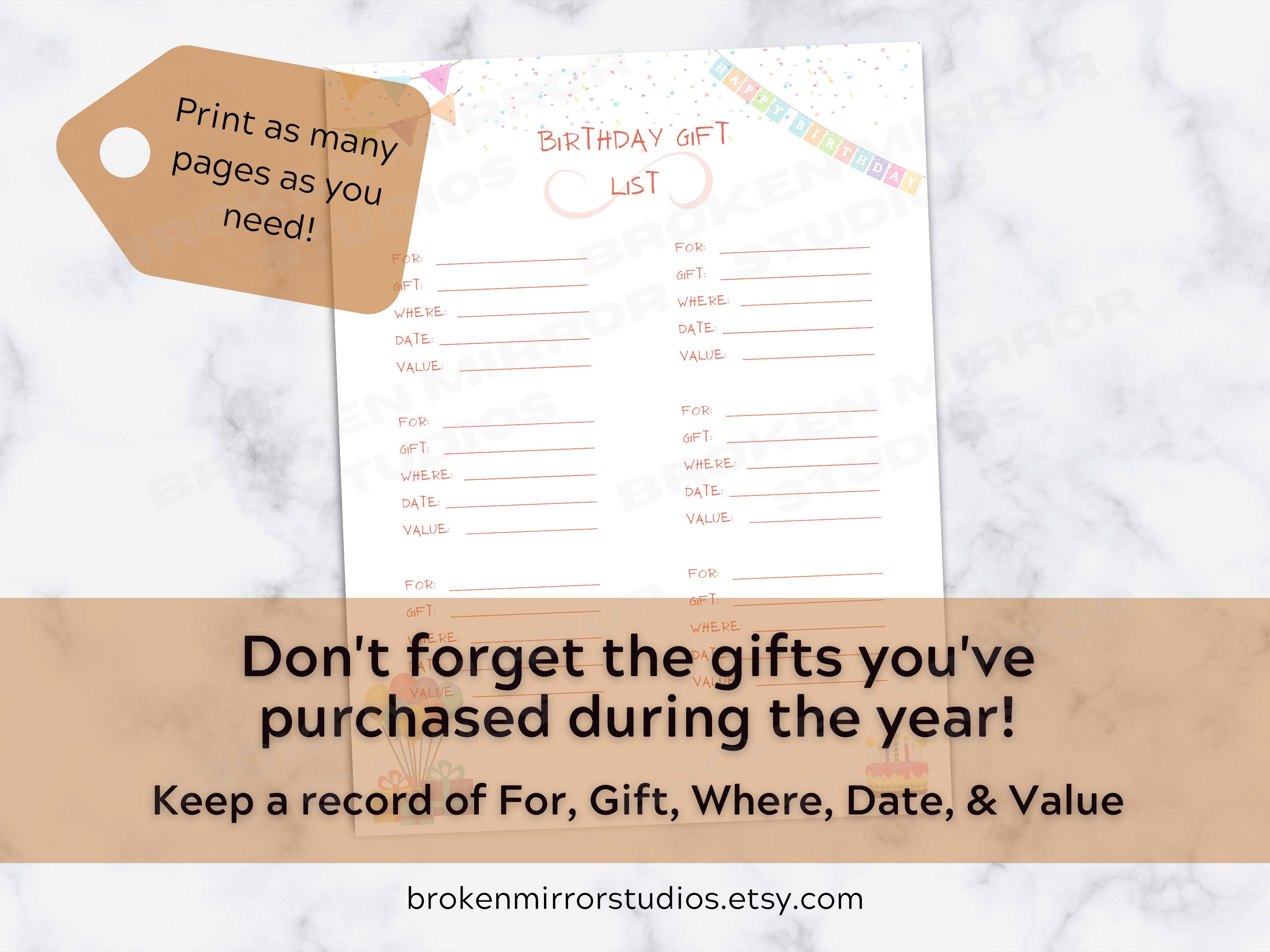 Birthday Holiday Gift List | Birthday Checklist | Gift List | Printable ...