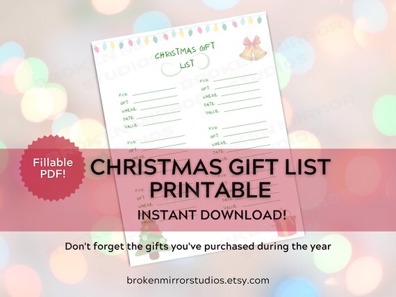 Christmas Gift List Printable Christmas Wish List Holiday | Etsy