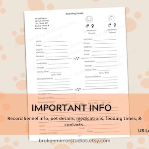 Kennel Boarding Intake Form | Pet Boarding Intake Form | Pet Kenneling ...