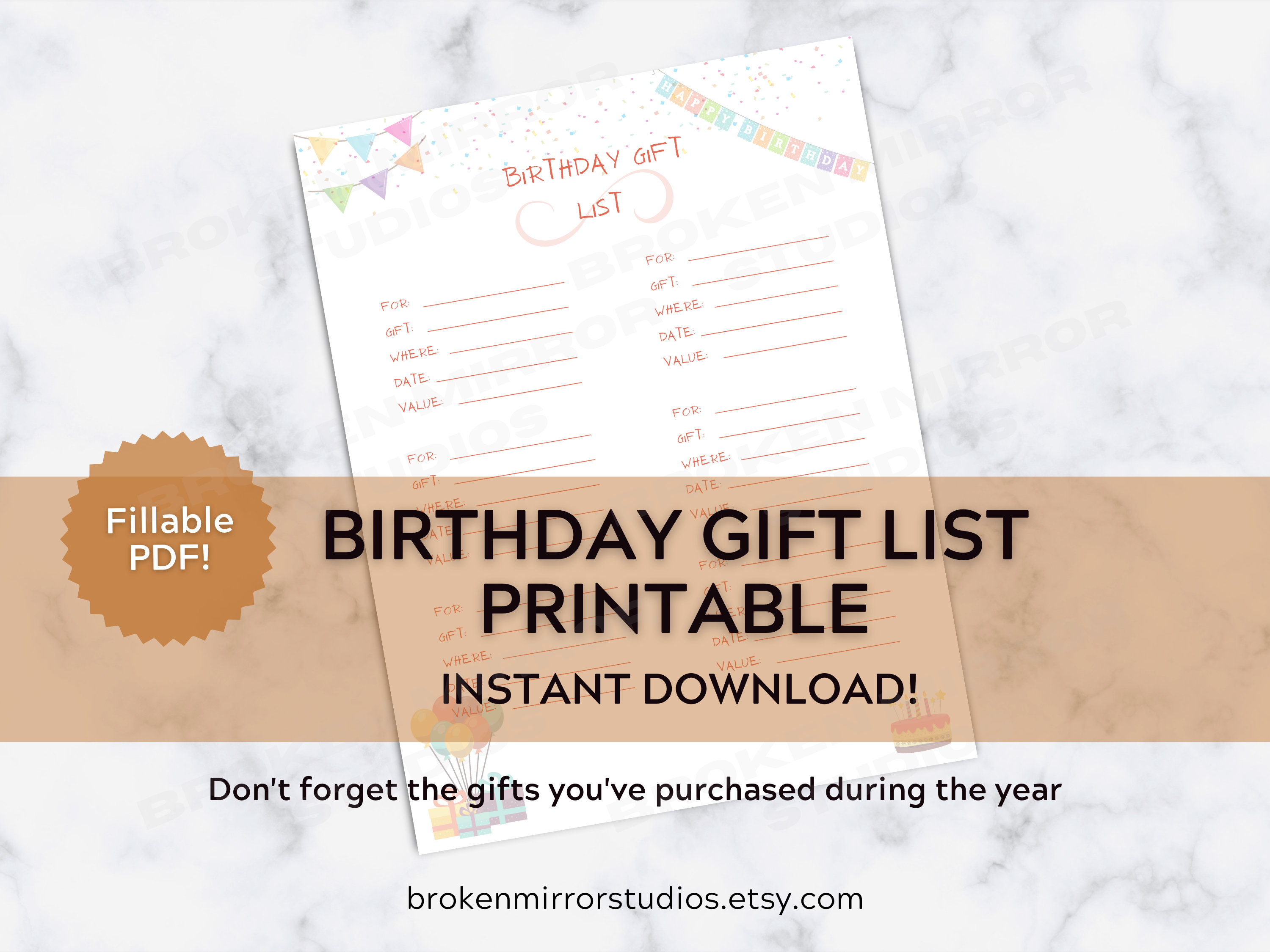 Birthday Holiday Gift List | Birthday Checklist | Gift List | Printable ...