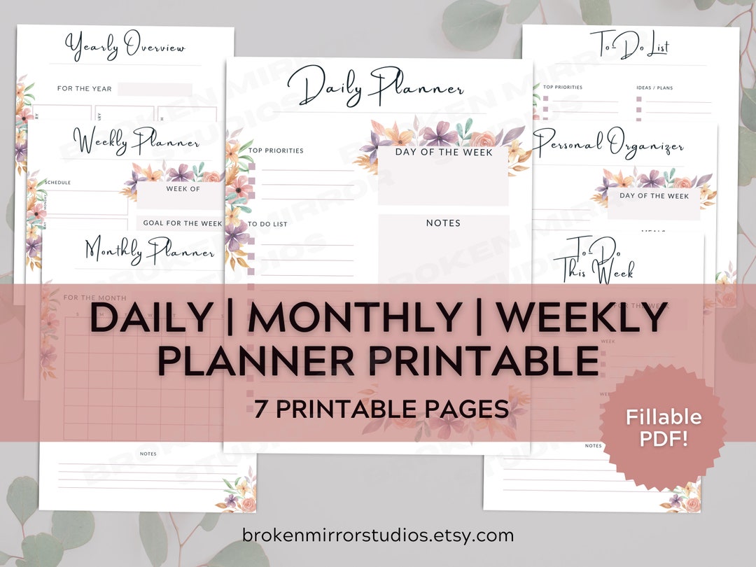 Floral Daily Weekly Planner: Printable To-do List (fillable PDF) - Etsy