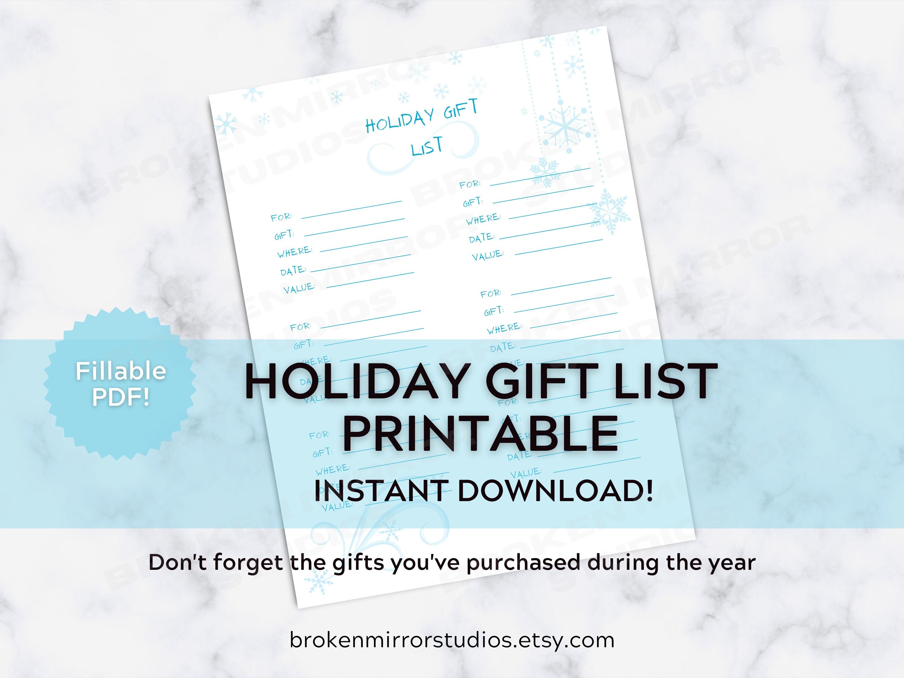 Holiday Christmas Gift List Printable Holiday Planner Christmas Gift ...
