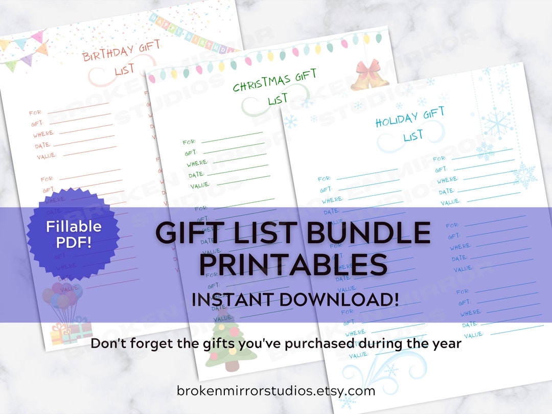 Gift List Printables Bundle: Birthday, Christmas, Holiday (PDF) - Etsy