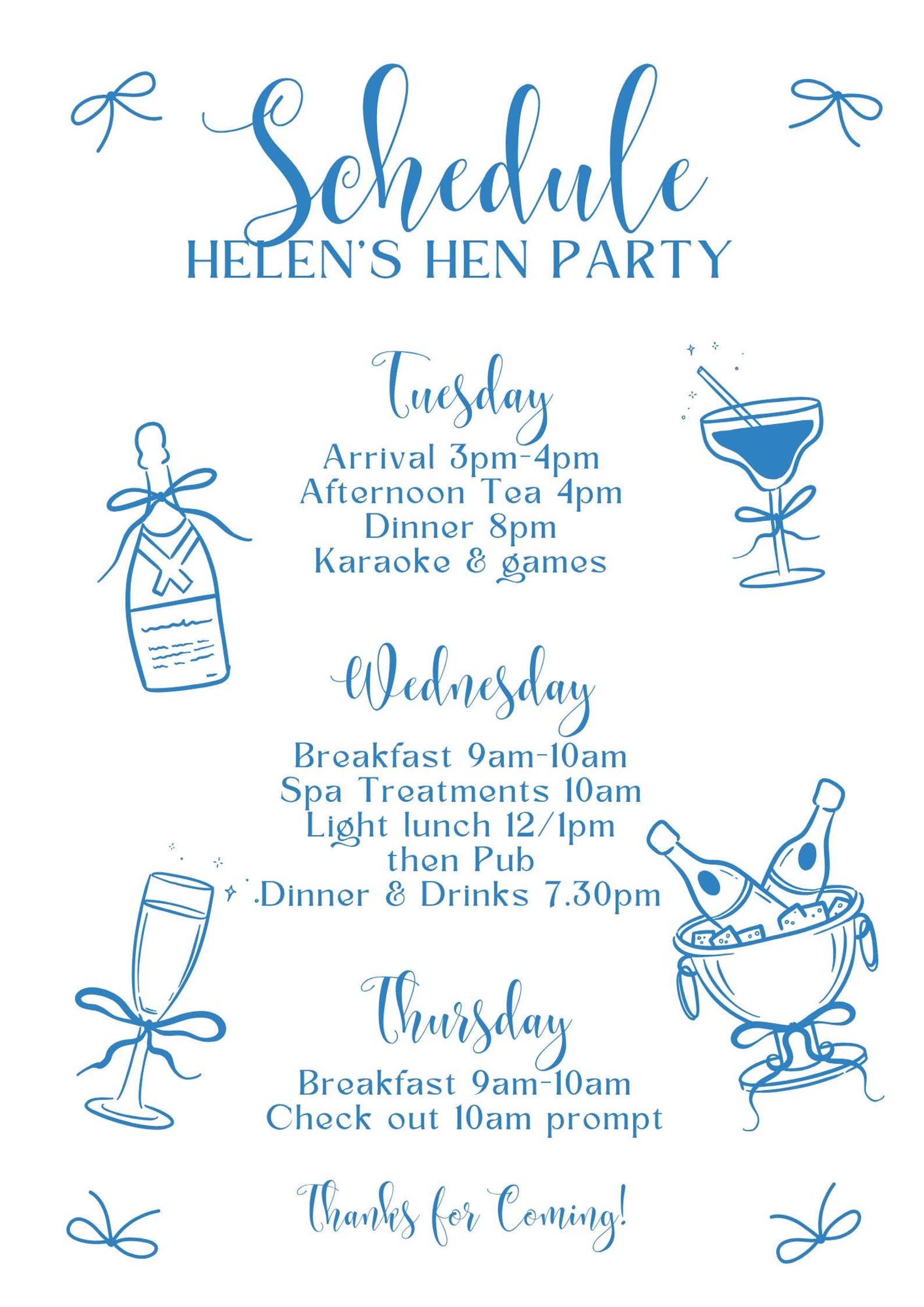 Custom Hen Itineraries | Mamma Mia Theme | Hen Party Stationary ...