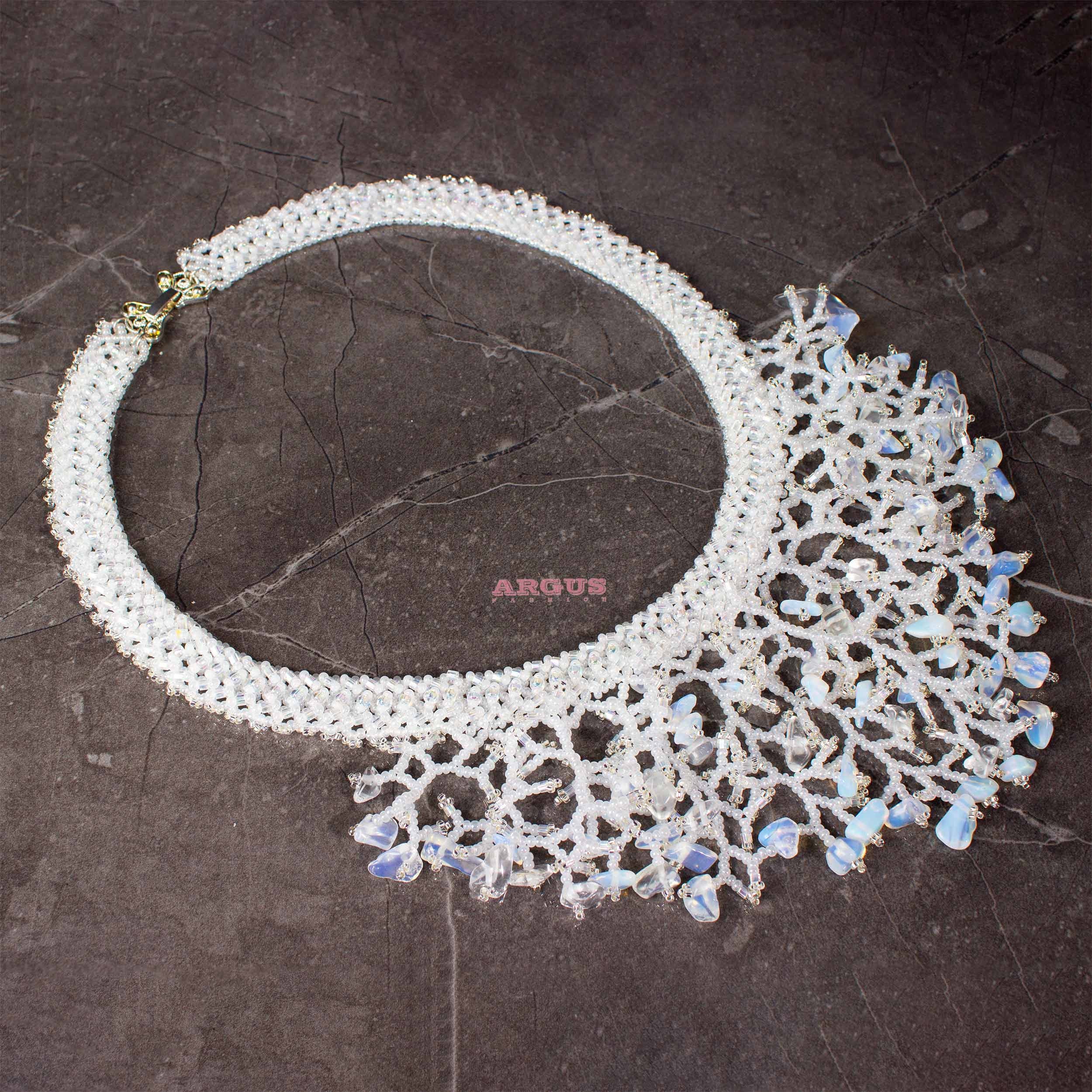 Waterfall Choker With Beaded Fringe Branches, Opal Crystals Fringe ...