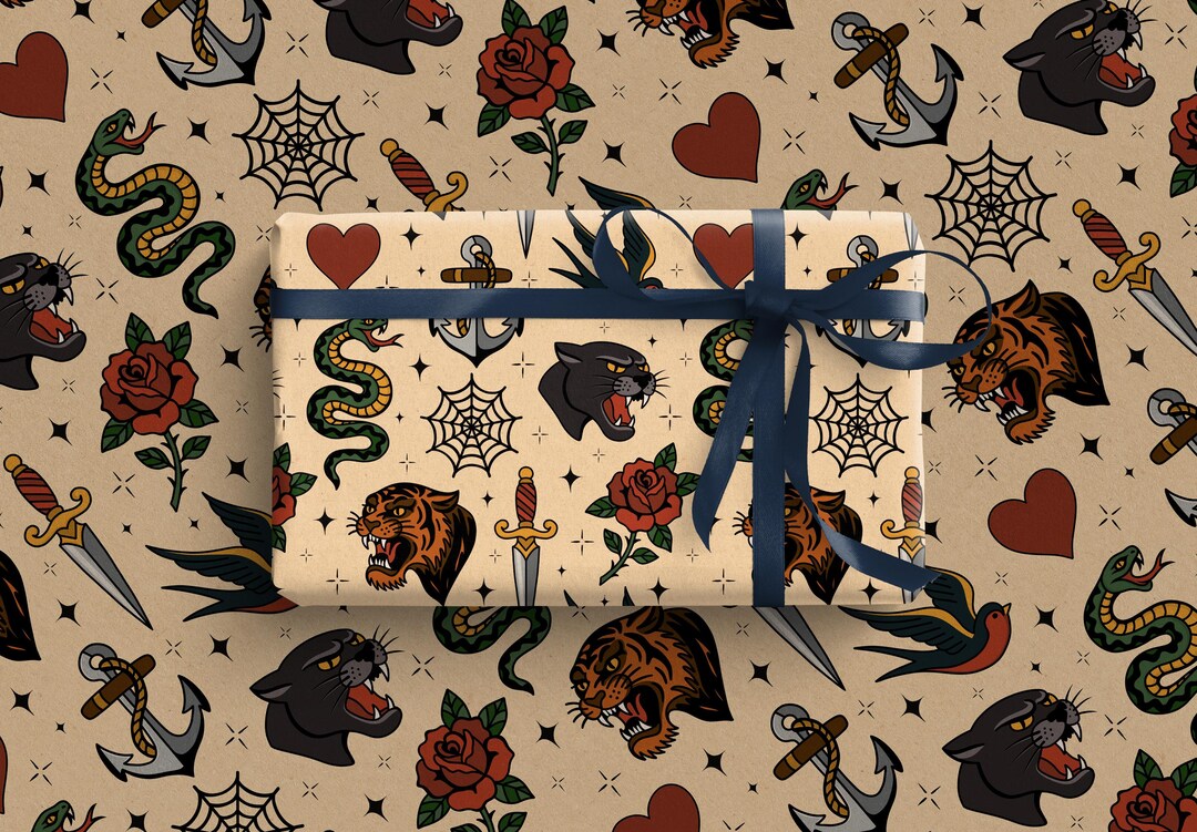 Traditional Tattoo Wrapping Paper | Quirky Gift Wrap | Vintage Flash ...