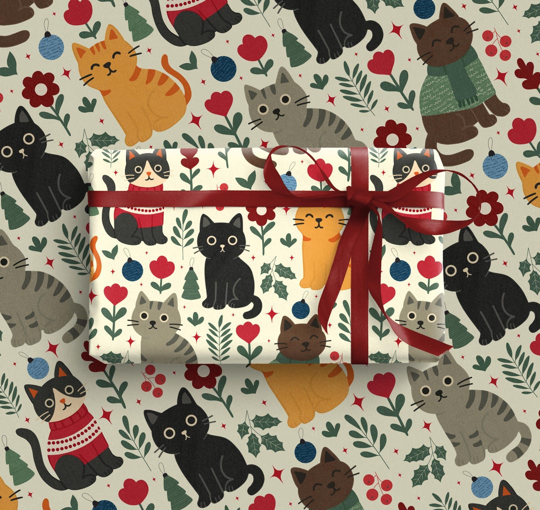 Christmas Cat Wrapping Paper | Quirky Gift Wrap | Christmas Wrapping ...