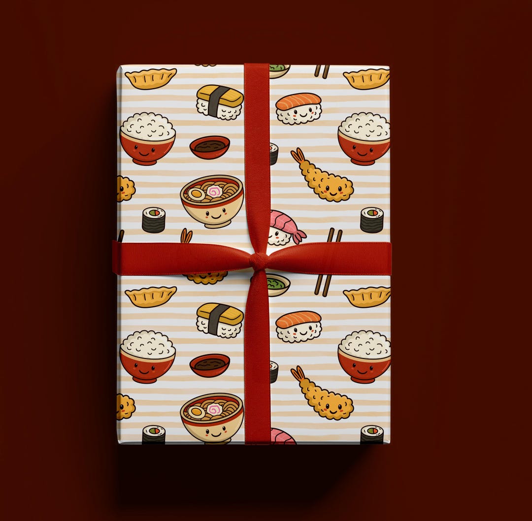Kawaii Sushi Wrapping Paper | Quirky Gift Wrap | Japanese Food Inspired ...