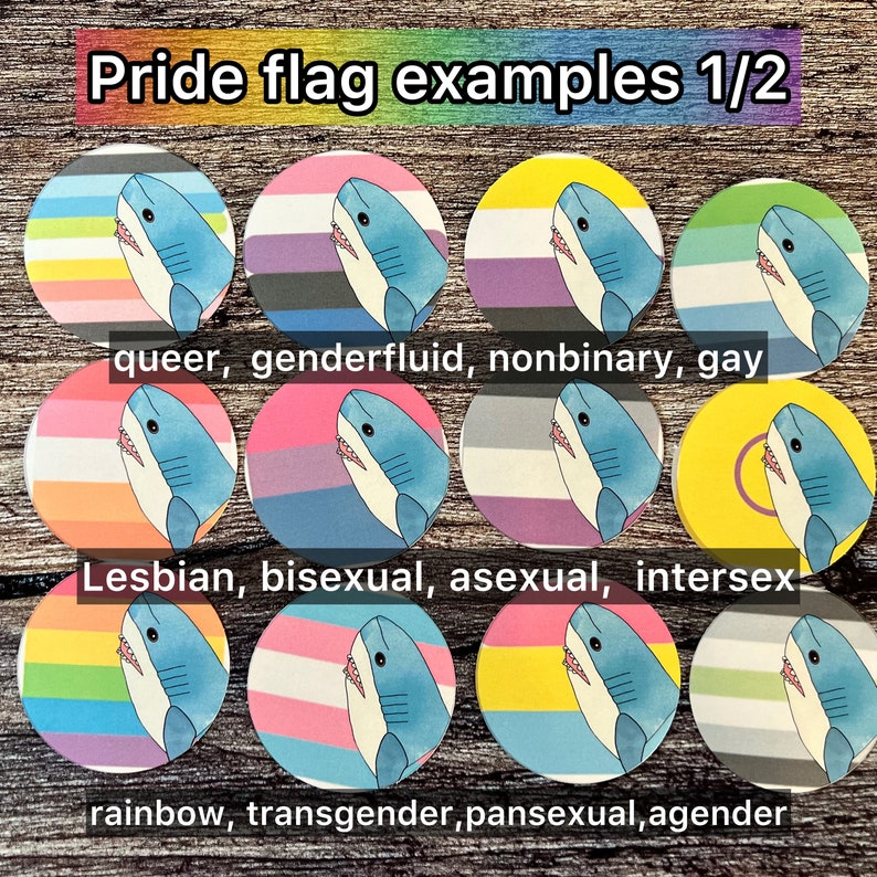 Blåhaj Pride Flag Custom Pronoun Buttons 5 Cm With Safety Pin Bmbut1 ...