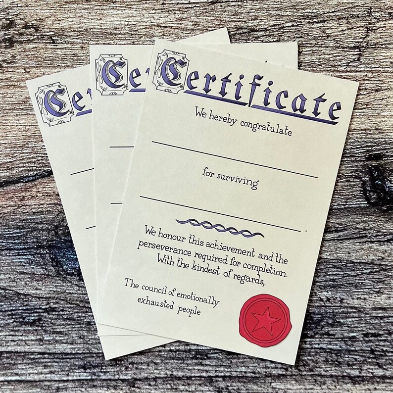 Certificate of Survival Postcard - Mental Health Exhausted ...