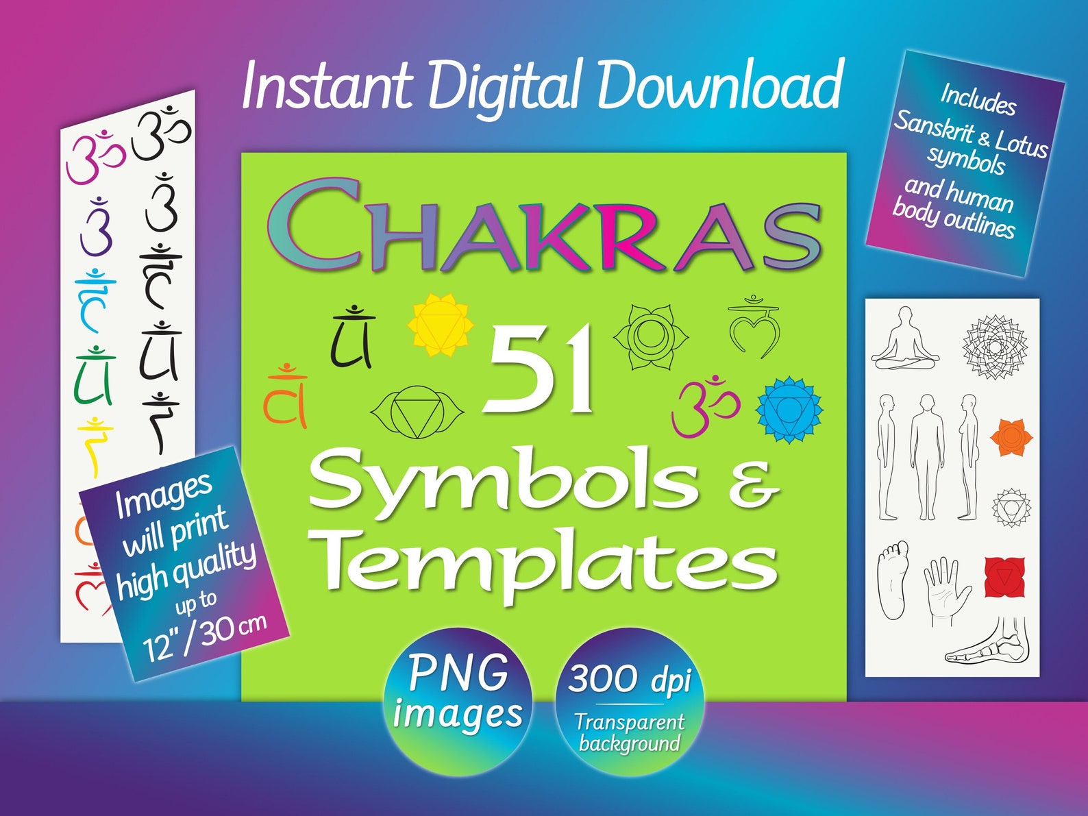 CHAKRAS Symbols & Templates. Digital Download of 50 PNG Image Files in ...