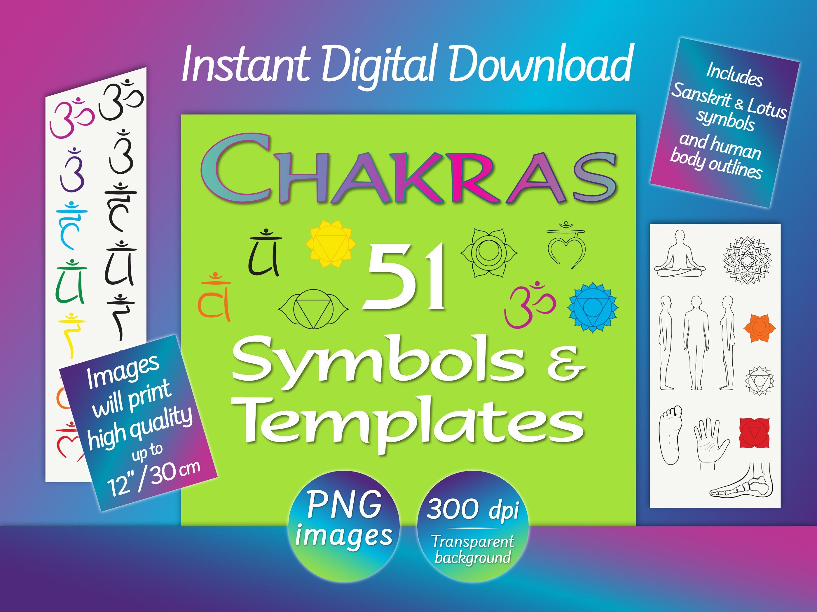 CHAKRAS Symbols & Templates. Digital Download of 50 PNG Image Files in ...