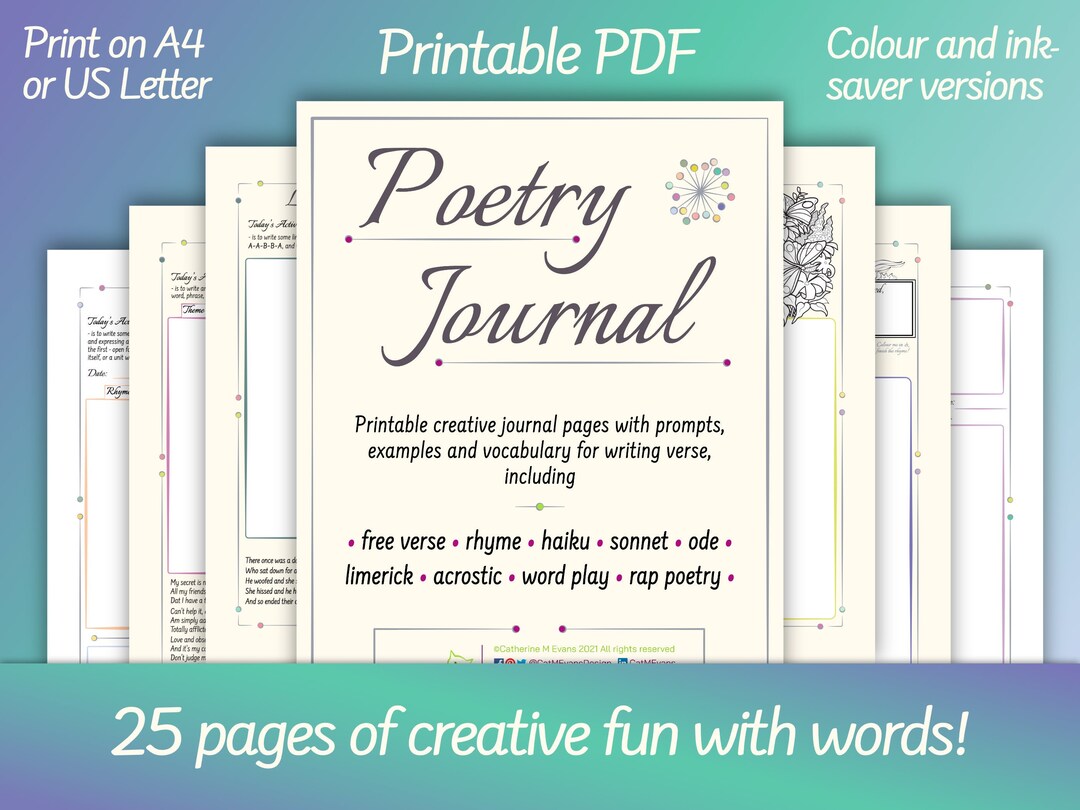 POETRY Journal, Printable Creative Worksheets, Poems, Verse Prompts ...