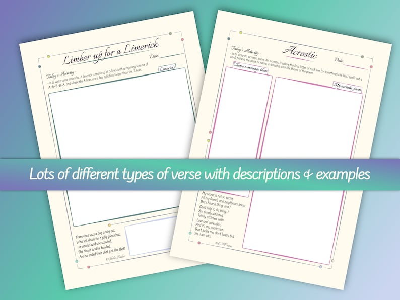 POETRY Journal, Printable Creative Worksheets, Poems, Verse Prompts ...