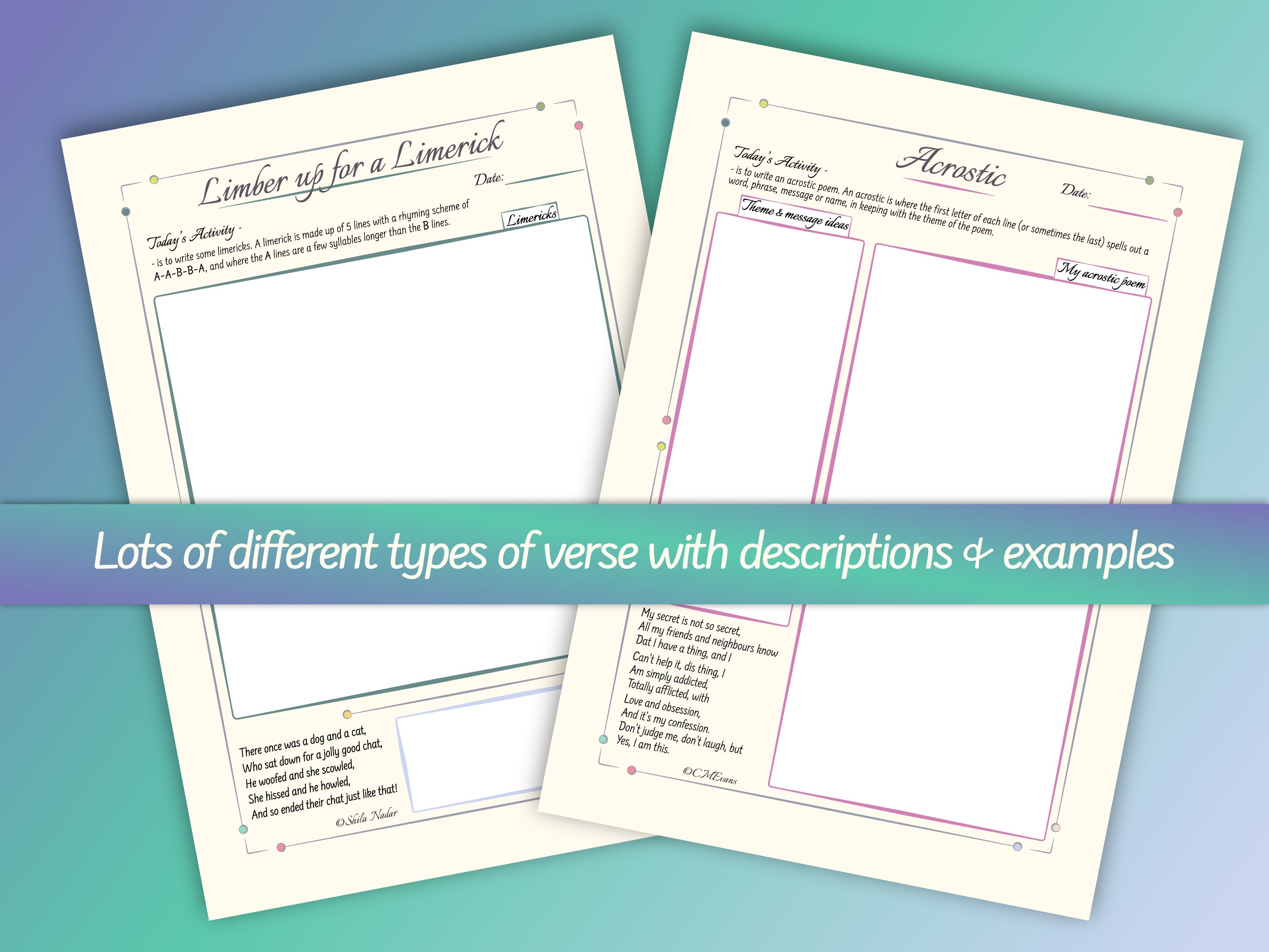 POETRY Journal, Printable Creative Worksheets, Poems, Verse Prompts ...
