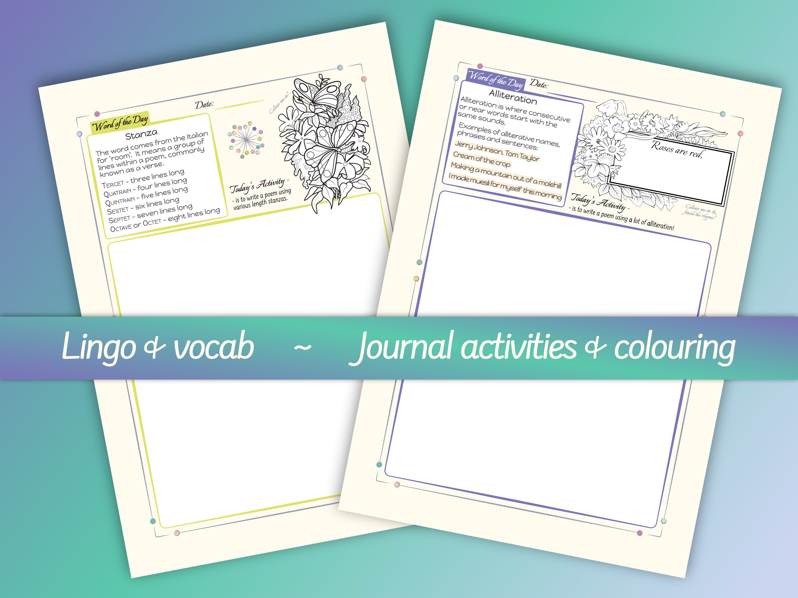 POETRY Journal, Printable Creative Worksheets, Poems, Verse Prompts ...