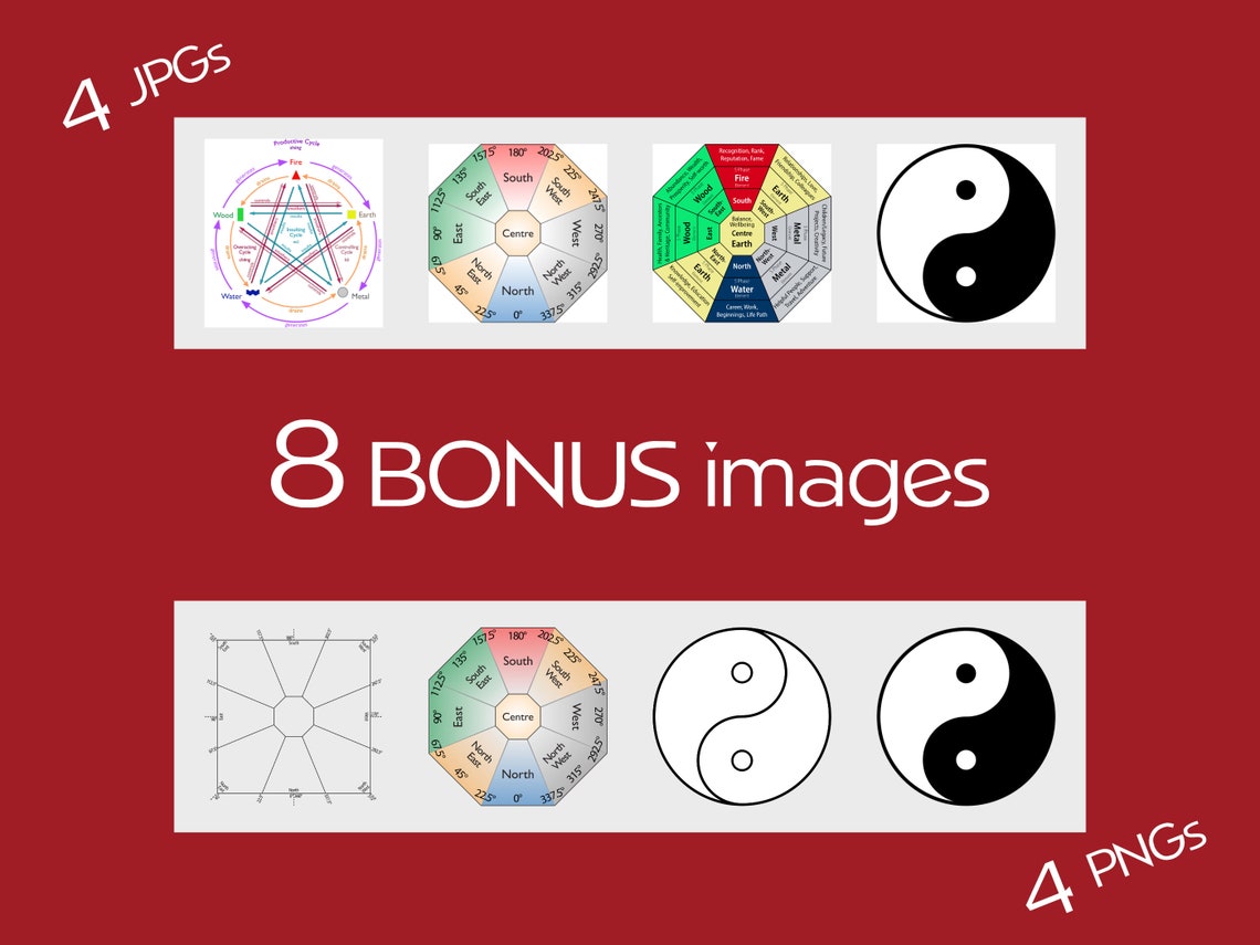 FENG SHUI Printables, 36 Bagua Templates, Grids & Charts, 5 Elements ...