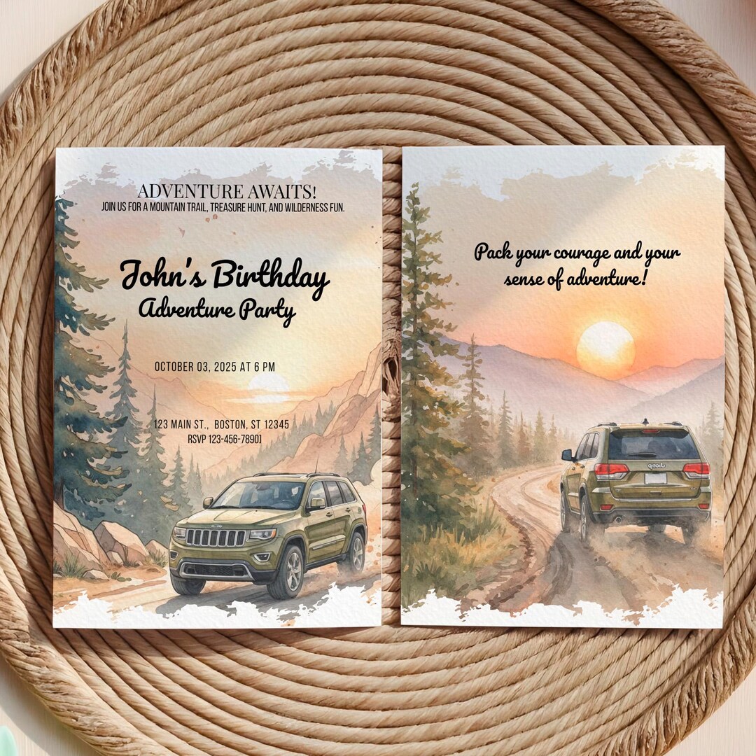 Jeep Adventure Birthday Invitation | Off-road Party Invite | Editable ...