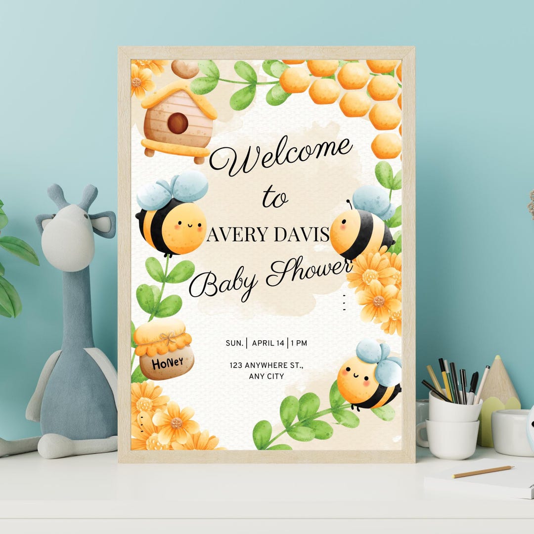 Mommy to Bee Baby Shower Sign | Bee Theme Poster | Editable Canva ...