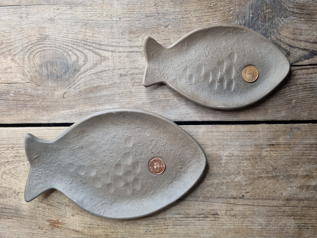 Clay Plate. Fish-shaped With an Embedded Euro Cent Coin. - Etsy