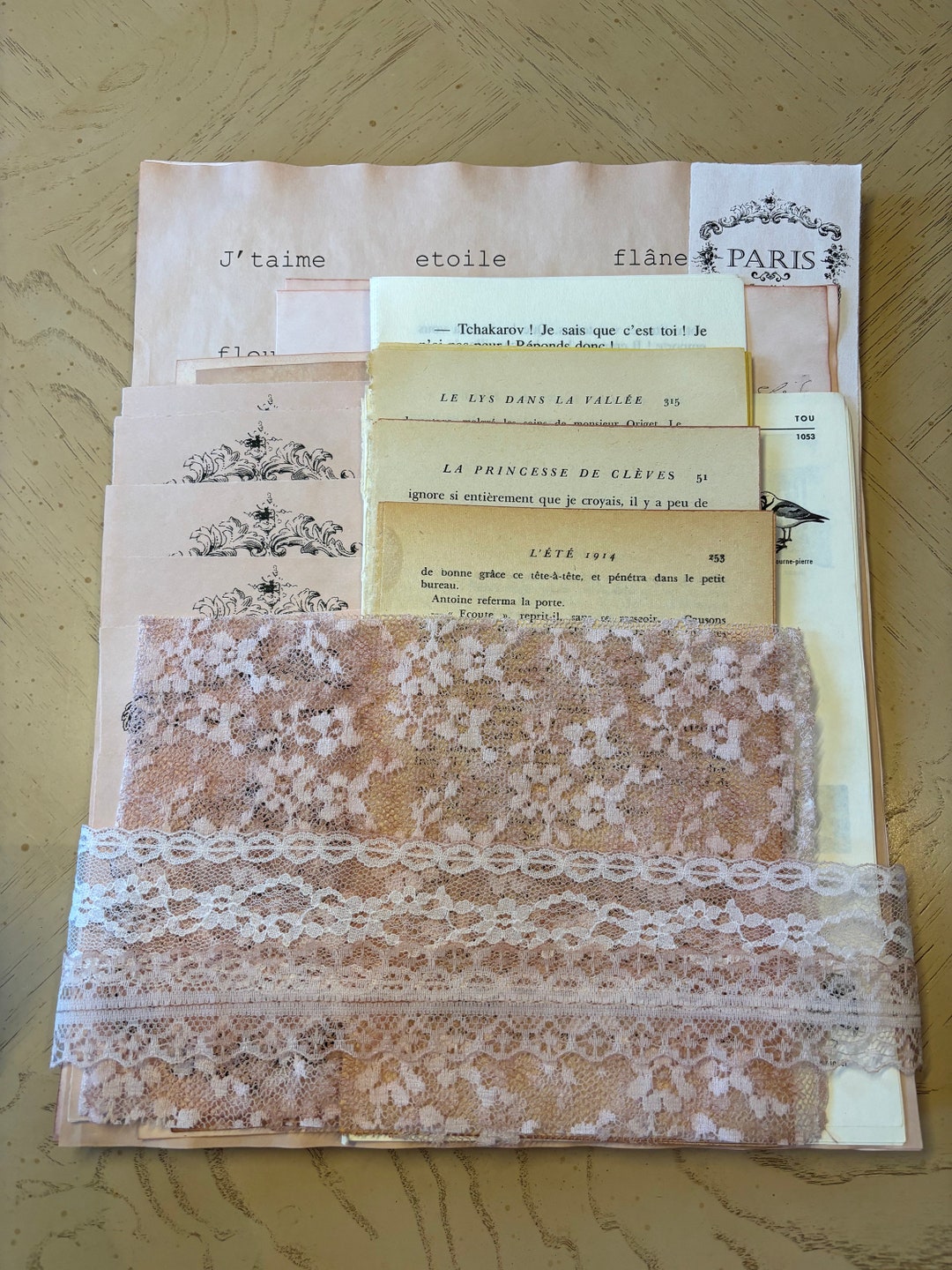 Pink French Junk Journal Kit With Avocado Dyed Papers, Vintage French ...